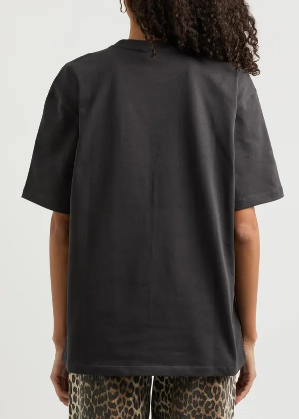 GANNI Logo Crystal-embellished Cotton T-shirt