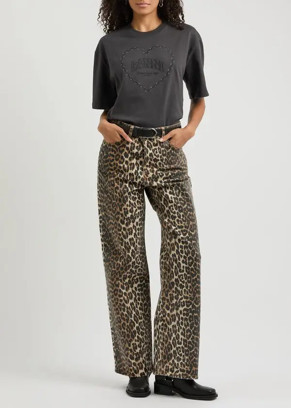 GANNI Logo Crystal-embellished Cotton T-shirt