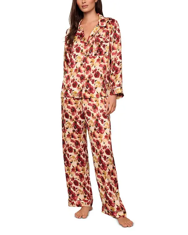 Eberjey Inez Printed Washable Silk Long Pajama Set - Botanical Floral