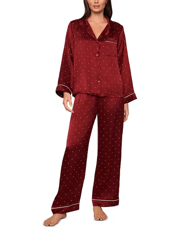 Eberjey Inez Printed Washable Silk Long Pajama Set - Dot Merlot