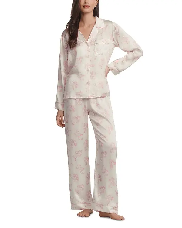 Eberjey Inez Printed Washable Silk Long Pajama Set - Rose Garden
