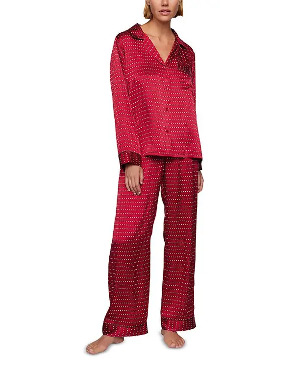 Eberjey Inez Printed Washable Silk Long Pajama Set - Stained Glass Holly Red/bordeaux