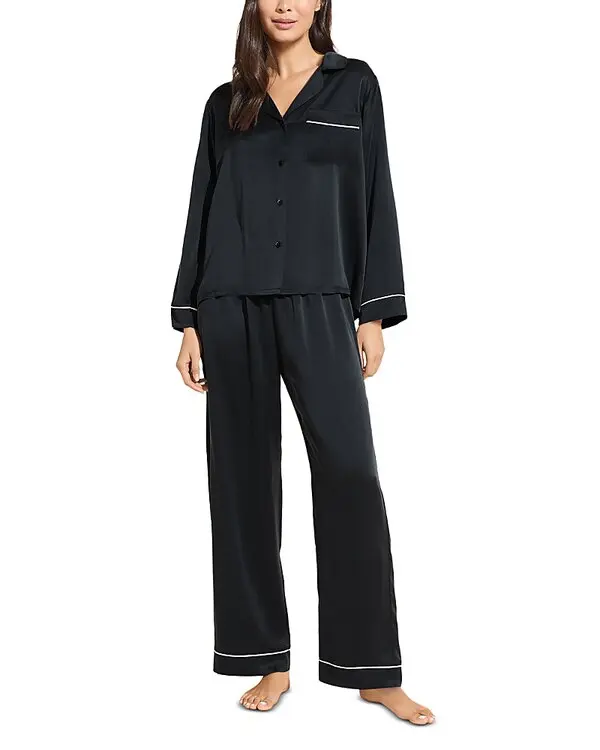 Eberjey Inez Washable Silk Long Pajama Set - Black/champagne