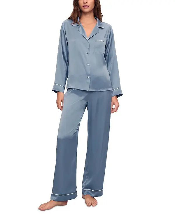 Eberjey Inez Washable Silk Long Pajama Set - Faded Denim