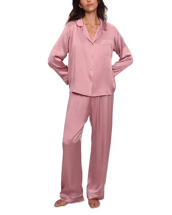 Eberjey Inez Washable Silk Long Pajama Set - Lilas/ivory