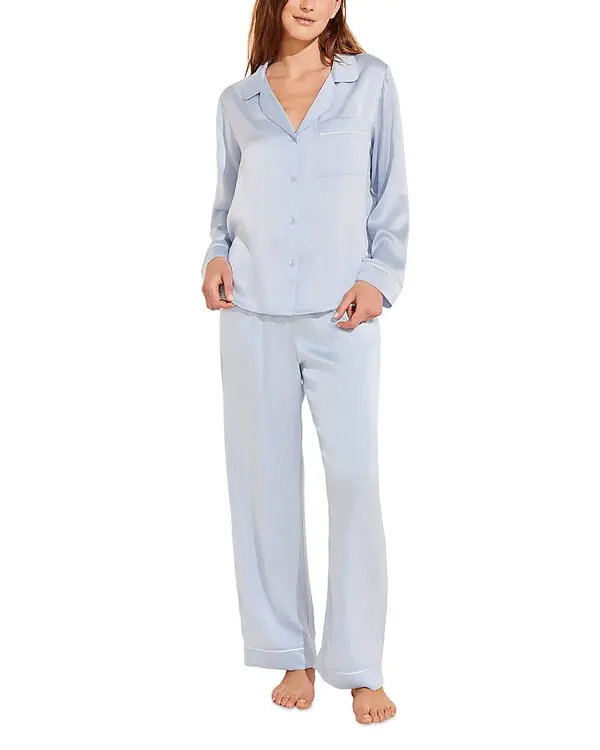 Eberjey Inez Washable Silk Long Pajama Set - Powder Blue
