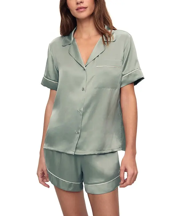 Eberjey Inez Washable Silk Short Pajama Set - Eucalyptus/ivory