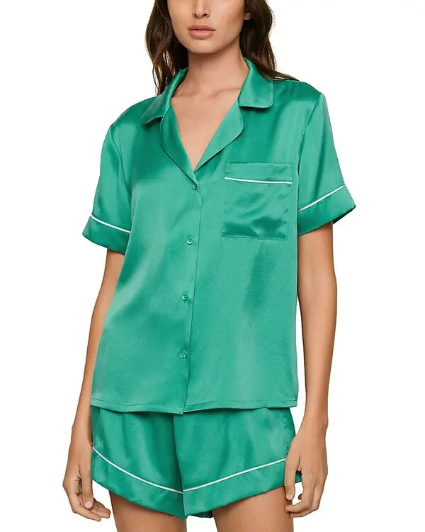 Eberjey Inez Washable Silk Short Pajama Set - Oasis Green/white
