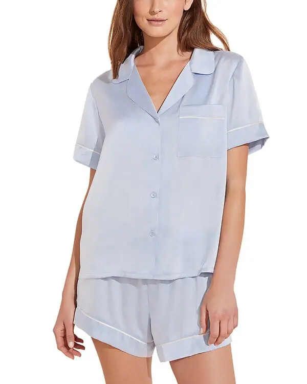 Eberjey Inez Washable Silk Short Pajama Set - Powder Blue