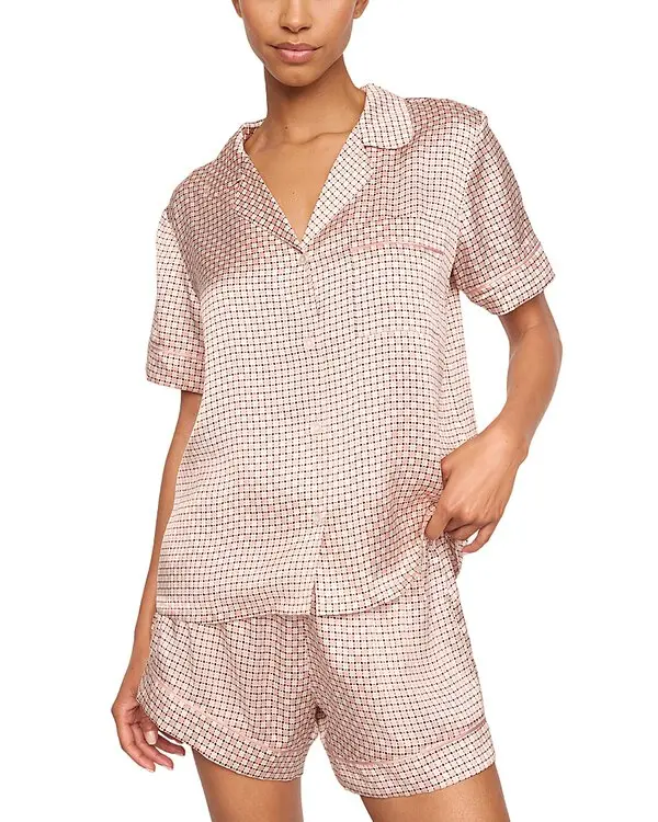 Eberjey Inez Printed Washable Silk Short Pajama Set - Geosphere Silver Pink