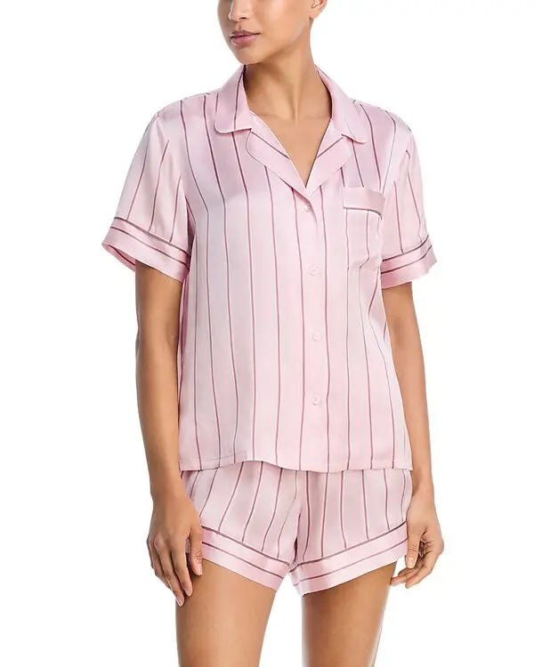 Eberjey Inez Printed Washable Silk Short Pajama Set - Petite Batik Indigo Blue