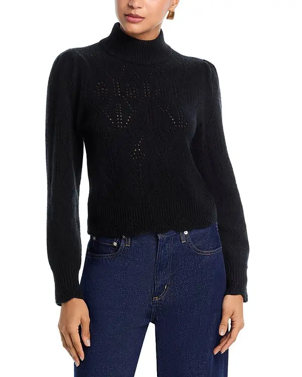 Aqua 100% Cashmere Pointelle Mock Neck Sweater