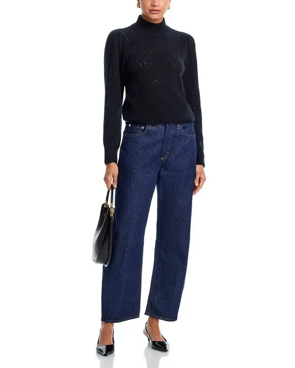 Aqua 100% Cashmere Pointelle Mock Neck Sweater