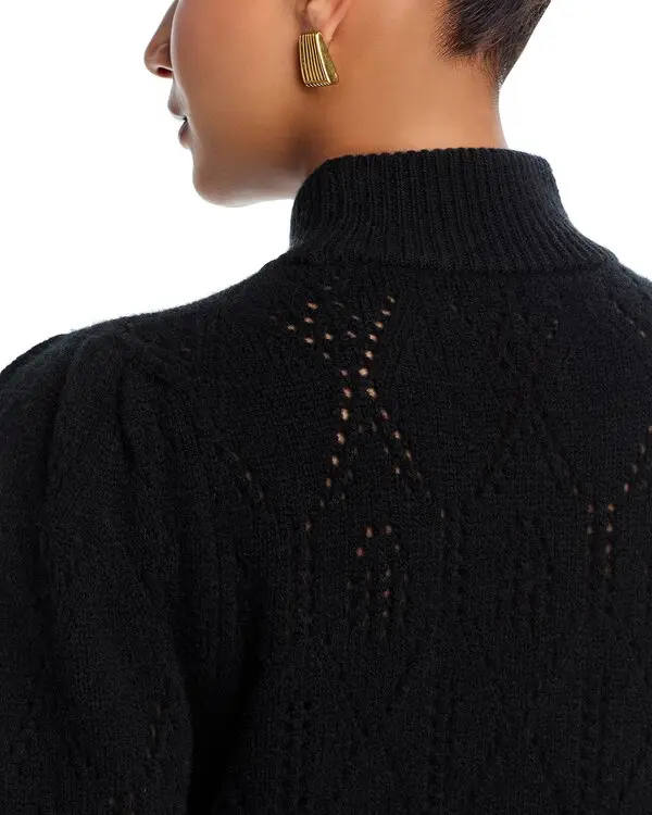 Aqua 100% Cashmere Pointelle Mock Neck Sweater