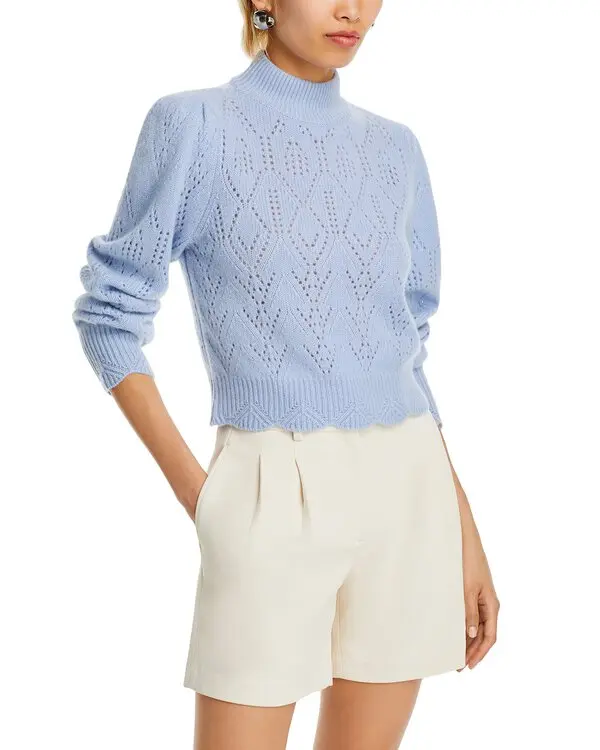 Aqua 100% Cashmere Pointelle Mock Neck Sweater - Chambrey