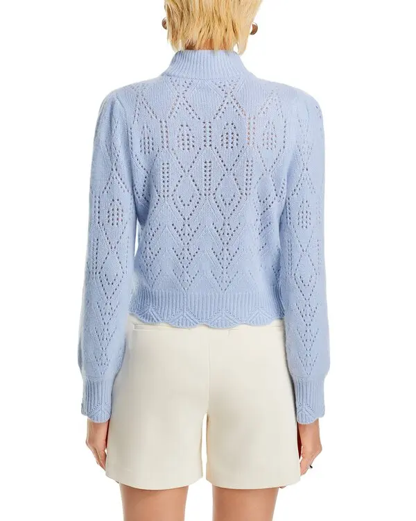Aqua 100% Cashmere Pointelle Mock Neck Sweater - Chambrey
