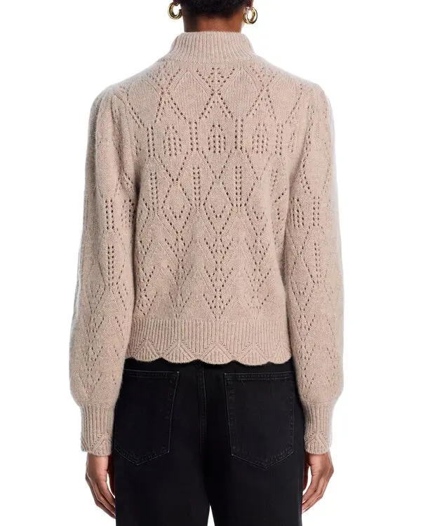 Aqua 100% Cashmere Pointelle Mock Neck Sweater - Wheat