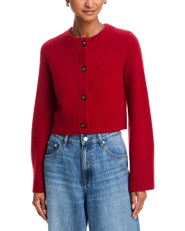 Aqua 100% Cashmere Cropped Cardigan - Cinnamon