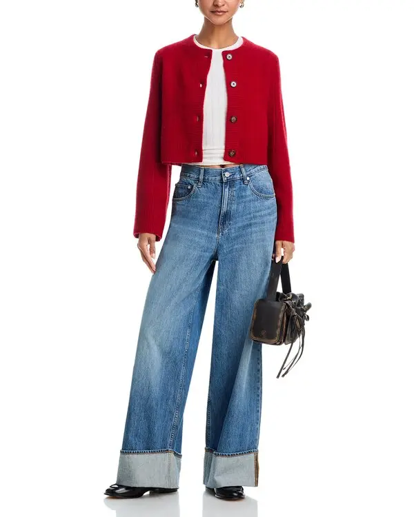 Aqua 100% Cashmere Cropped Cardigan - Cinnamon