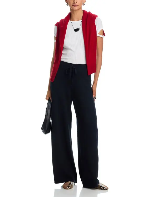Aqua 100% Cashmere Drawstring Pants - Black