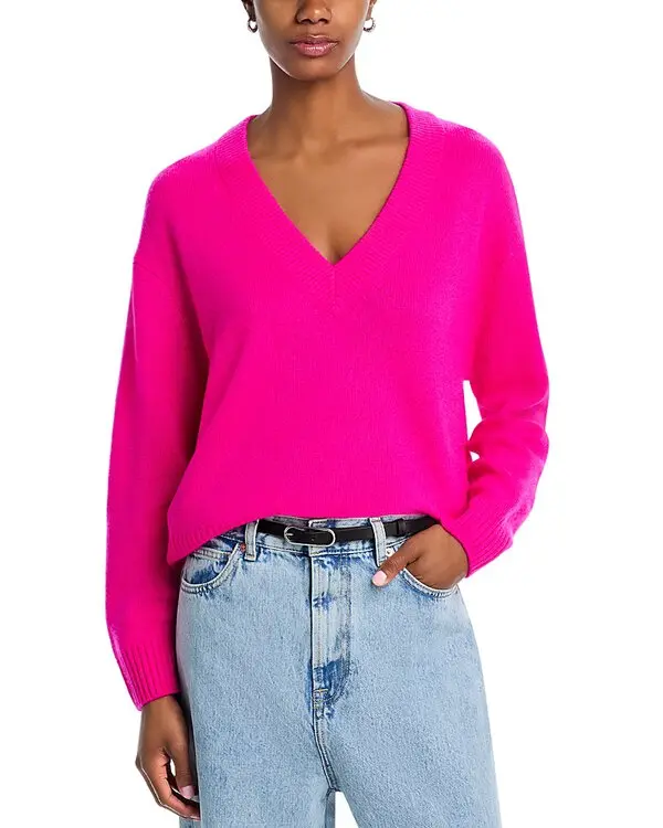 Aqua 100% Cashmere Drop Shoulder V-neck Sweater - Knockout Pink