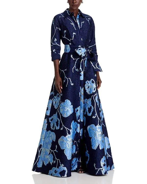 Rickie Freeman For Teri Jon Metallic Jacquard Gown - Navy Multi