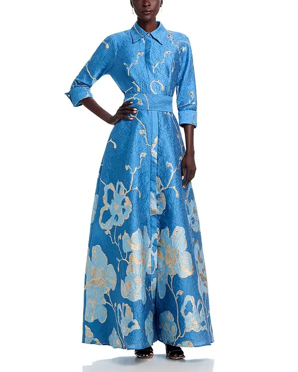 Rickie Freeman For Teri Jon Metallic Jacquard Gown - Slate Multi