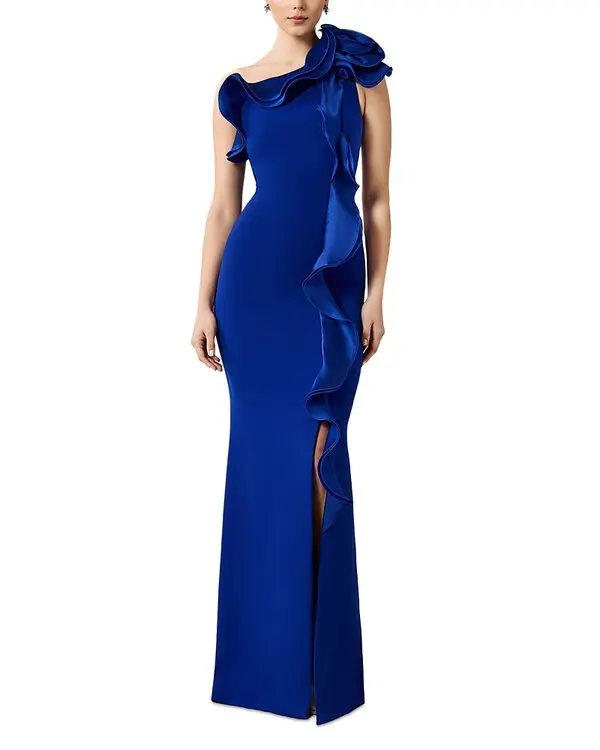 Rickie Freeman For Teri Jon One Shoulder Crepe Gown - Cobalt