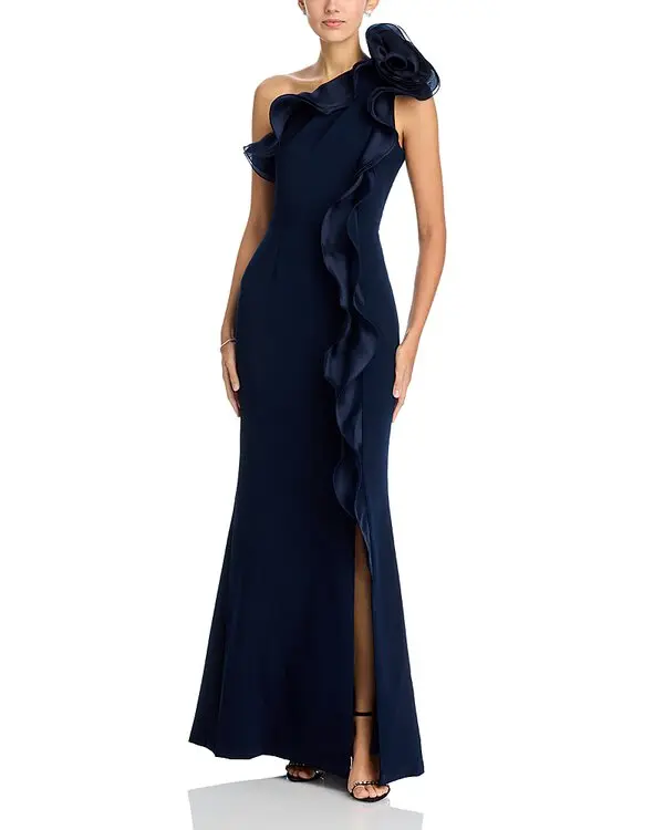 Rickie Freeman For Teri Jon One Shoulder Crepe Gown - Navy