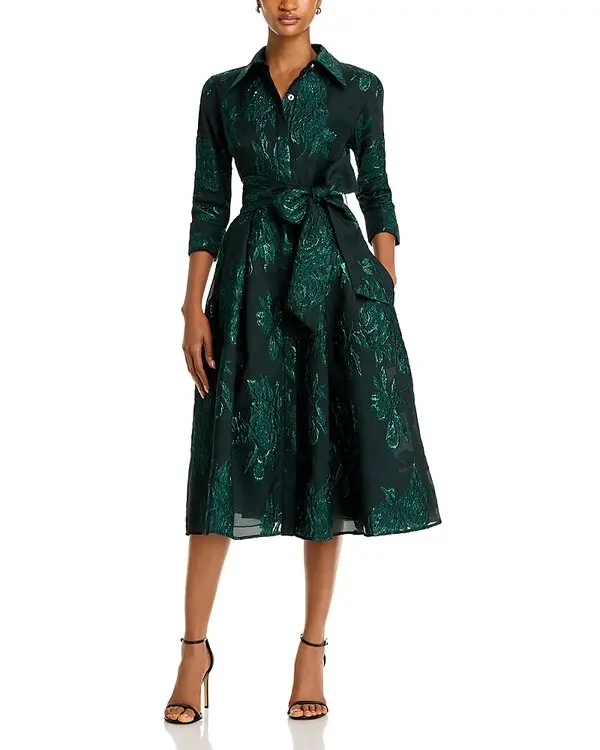 Rickie Freeman For Teri Jon Metallic Jacquard Shirt Dress