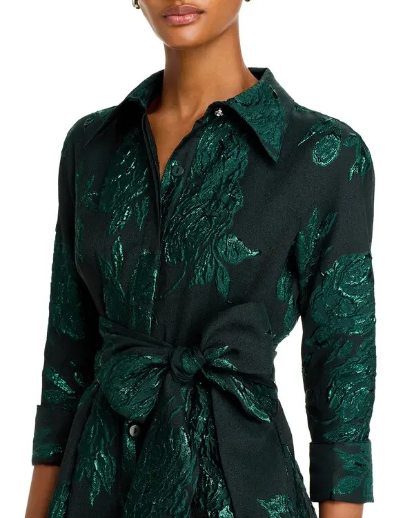 Rickie Freeman For Teri Jon Metallic Jacquard Shirt Dress