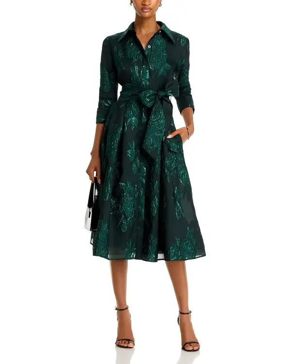Rickie Freeman For Teri Jon Metallic Jacquard Shirt Dress