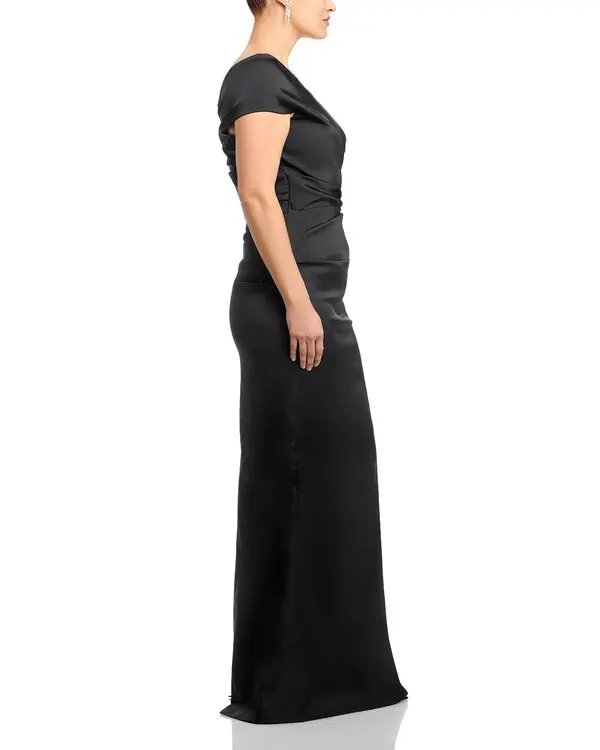 Rickie Freeman For Teri Jon Pleated Satin Column Gown - Black | Editorialist