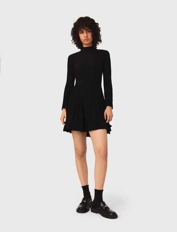 Polyester High-neck Mini Skater Dress