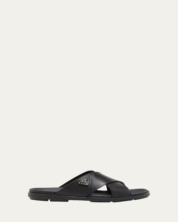 Prada Leather Crisscross Slide Sandals