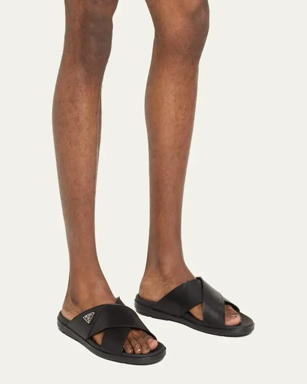 Prada Leather Crisscross Slide Sandals