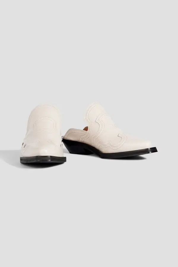 GANNI Western Leather Mules - Ecru