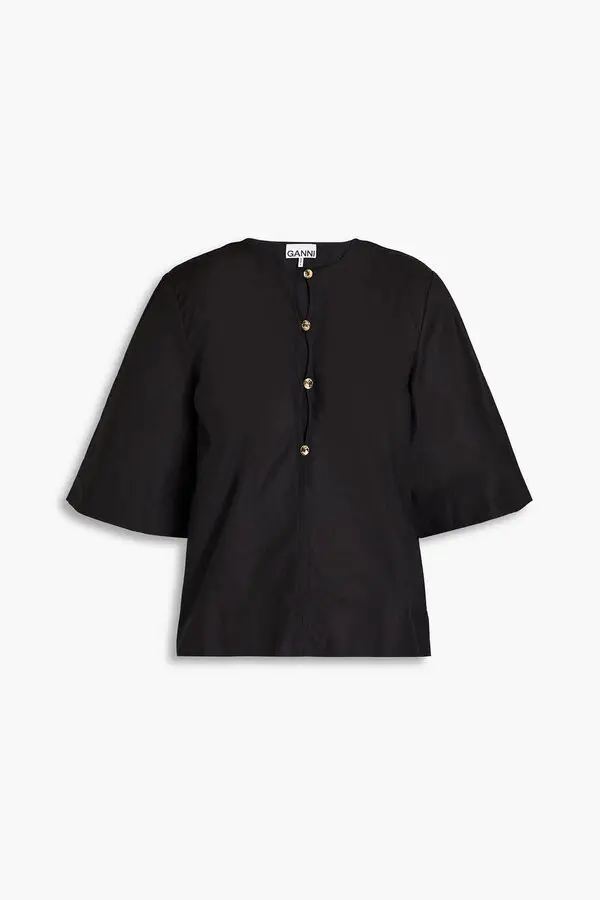 GANNI Cutout Cotton-poplin Blouse