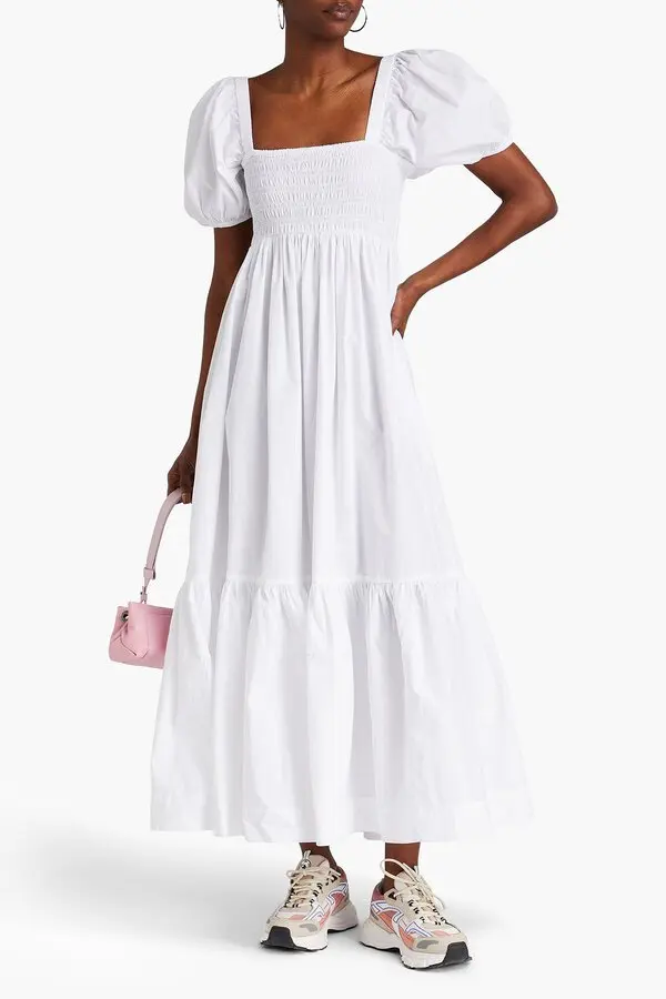 ganni cotton poplin maxi dress Shirred Cotton-poplin Maxi Dress