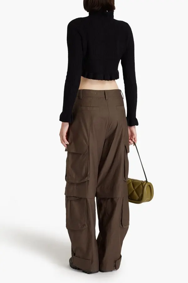 GANNI Cropped Ruffled Ribbed-knit Cardigan
