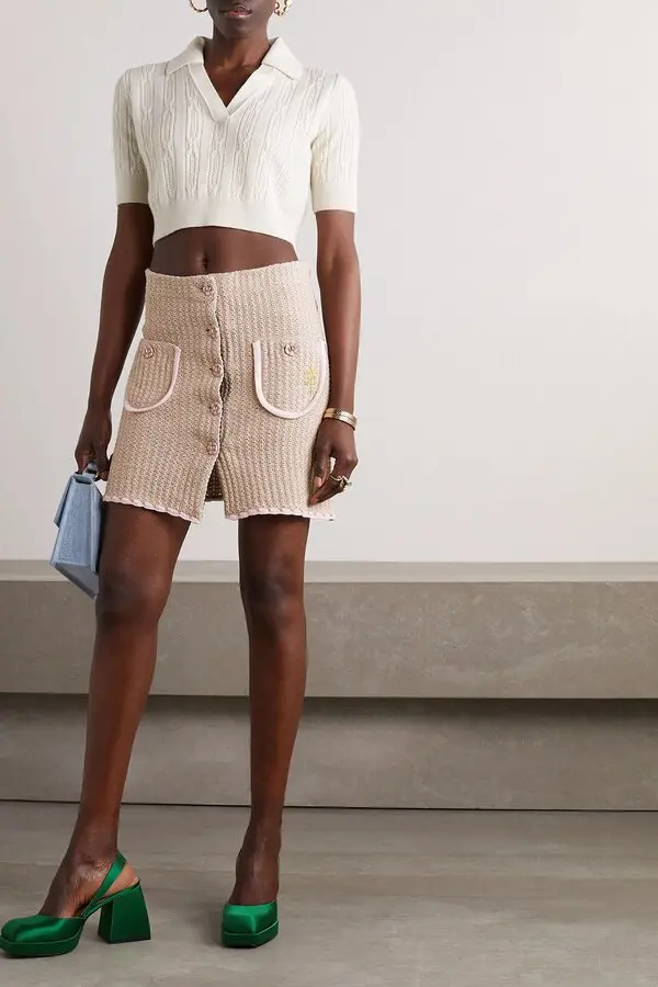 CORMIO Chiara Embroidered Crocheted Metallic Cotton-blend Mini Skirt - Blush