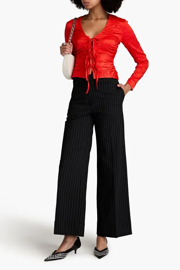 GANNI Pinstriped Twill Wide-leg Pants