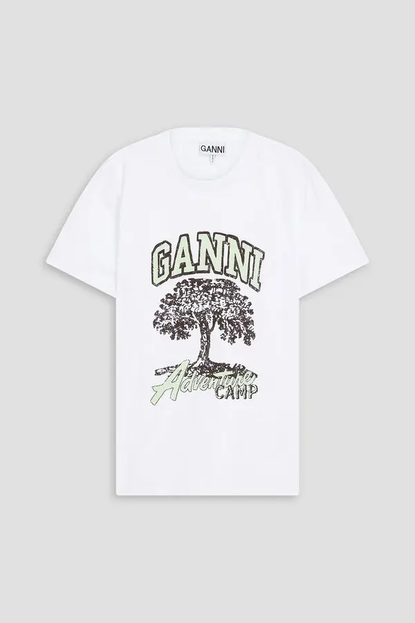 GANNI Printed Cotton-jersey T-shirt - White