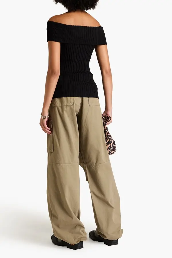 GANNI Off-the-shoulder Ribbed-knit Top
