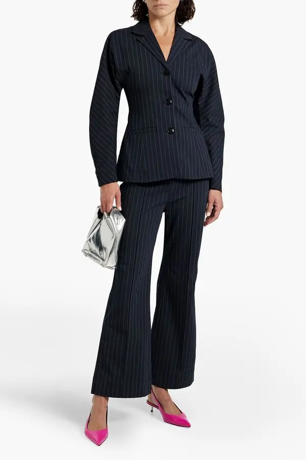 GANNI Pinstriped Twill Flared Pants