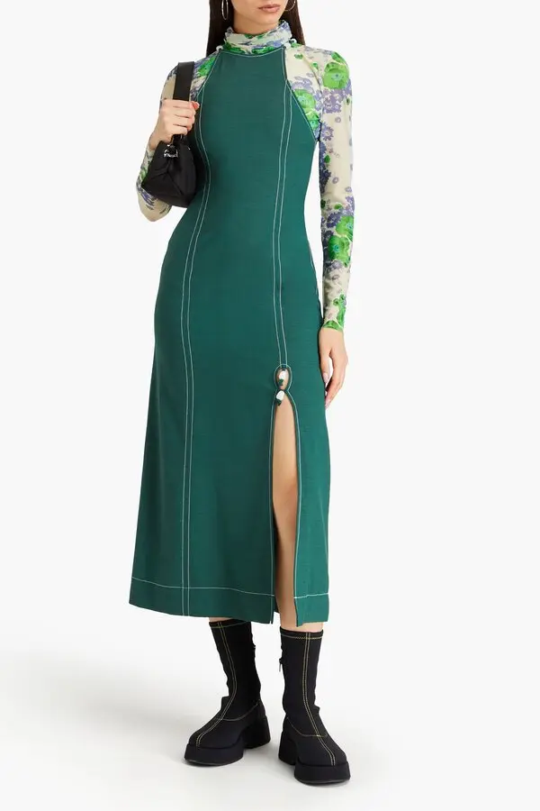 GANNI Bead-embellished Woven Midi Dress