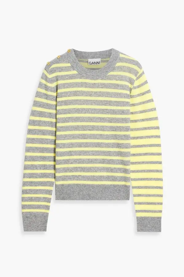 GANNI Striped Wool And Cashmere-blend Sweater - Yellow
