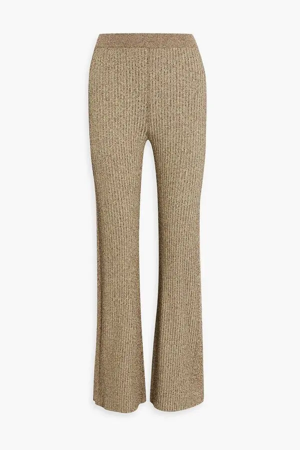 GANNI Mélange Ribbed-knit Flared Pants