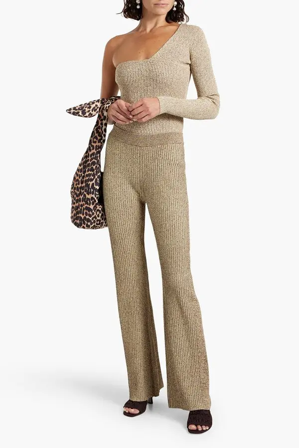 GANNI Mélange Ribbed-knit Flared Pants