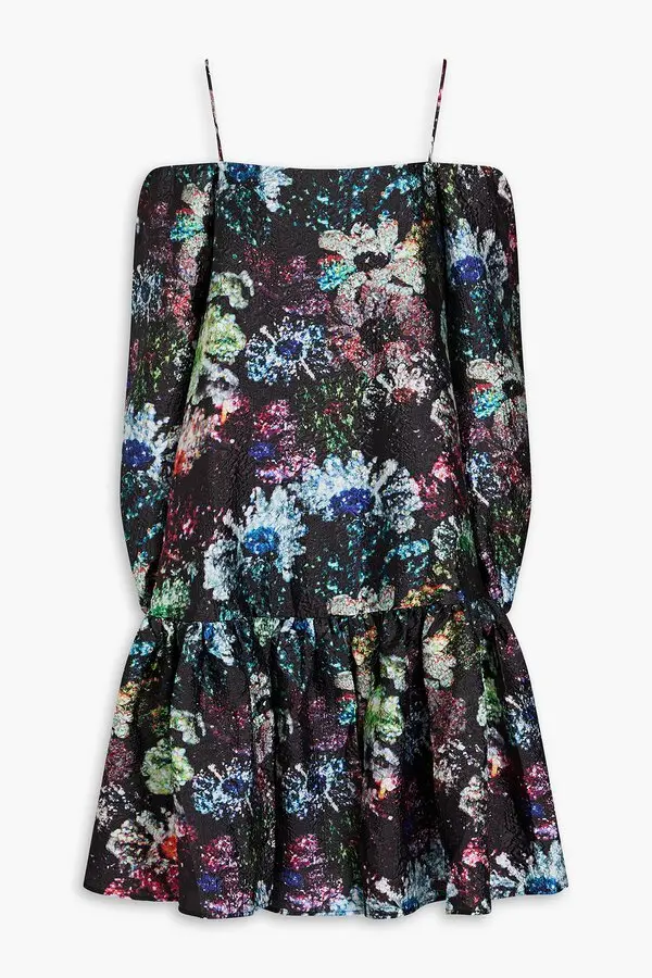 Stine Goya Zora Cold-shoulder Floral-print Dress - Black